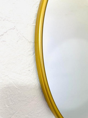 Round Gold Wall Mirror Easy To Hang No Drill Lightweight Mirror Bathroom