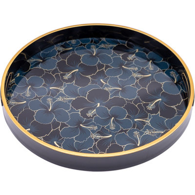 Round Green Floral Drinks & Candle Tray