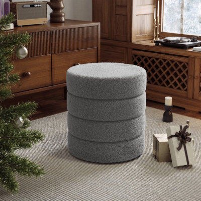 Round Grey Channel Upholstered Foot Stool Dia 430 x H 460 mm