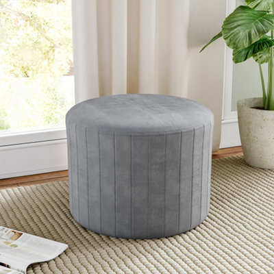 Round Grey Velvet Upholstered Footstool Dia 400 x H 300 mm