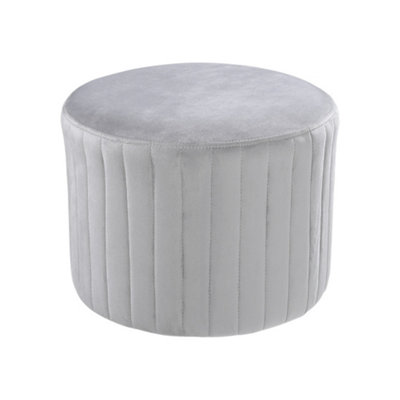Round Grey Velvet Upholstered Footstool Dia 400 x H 300 mm