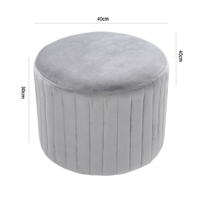 Round Grey Velvet Upholstered Footstool Dia 400 x H 300 mm