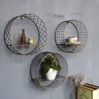 Round Grid Wall Hanging Storage and Display Floating Shelf Dia 31 cm | DIY at B&Q