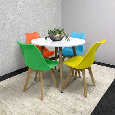 Round Kitchen Dining Table Set And 4 Colourful Tulip Chairs Wood ...