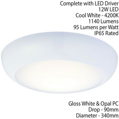 Round LED Bulkhead Ceiling Light 12W Cool White IP65 Gloss White ...