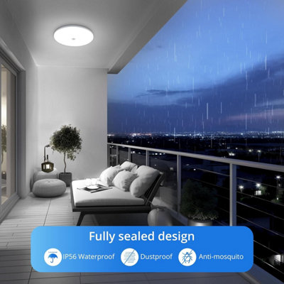 Round LED Ceiling Light Panel Down PIR Motion Sensor Bathroom Kitchen ...