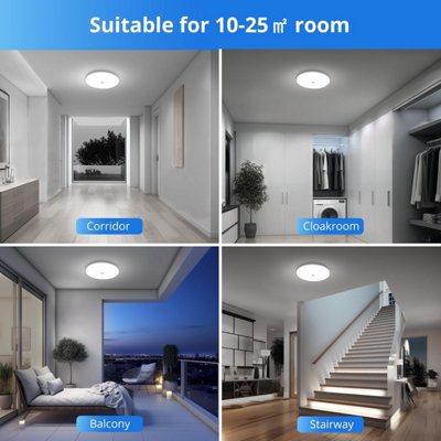 Round LED Ceiling Light Panel Down PIR Motion Sensor Bathroom Kitchen ...