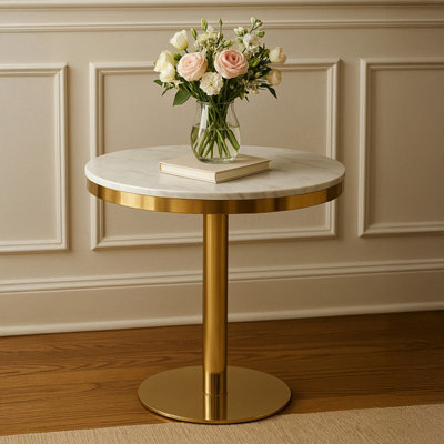 Round Marble Dining Table With Gold Base, Compact Round Marble Table ...