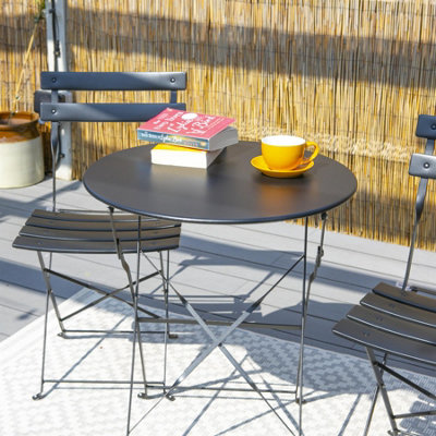 Round Metal Folding Patio Bistro Table - 60cm - Black