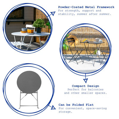 Round Metal Folding Patio Bistro Table - 60cm - Grey