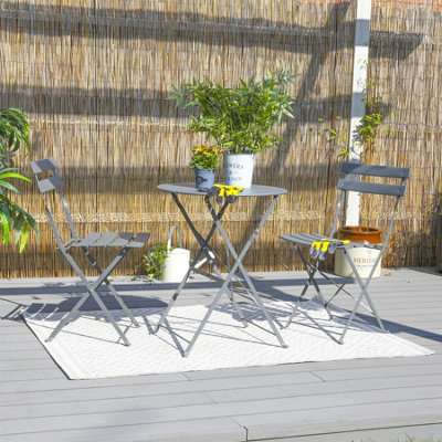 Round Metal Folding Patio Bistro Table - 60cm - Grey