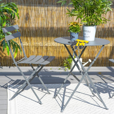 Round Metal Folding Patio Bistro Table - 60cm - Grey