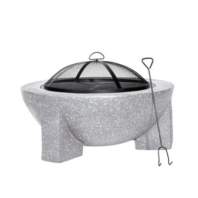 Round MgO Fire Pit with BBQ Grill, 75cm, Safety Mesh Screen - Light ...