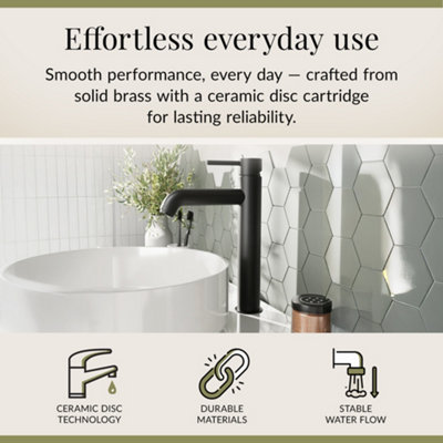 Round Minimalist Tall Mono Basin Mixer Tap - Matt Black