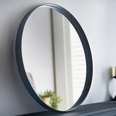 Round Mirror 60Cm Black Deep Aluminium Frame Wall Mounted Mirror ...