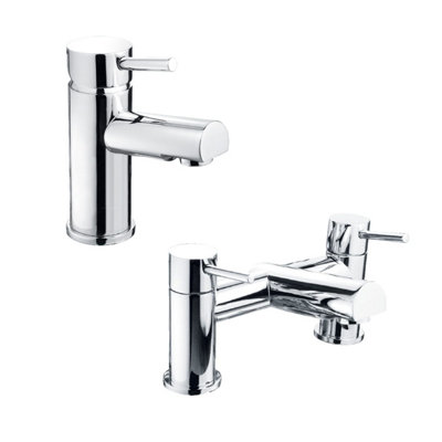 Round Mono Basin Mixer Tap and Bath Filler Tap - Chrome