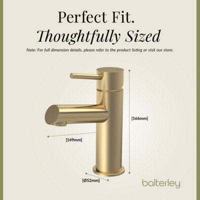 Round Mono Basin Mixer Tap & Push Button Waste - Brushed Brass - Balterley