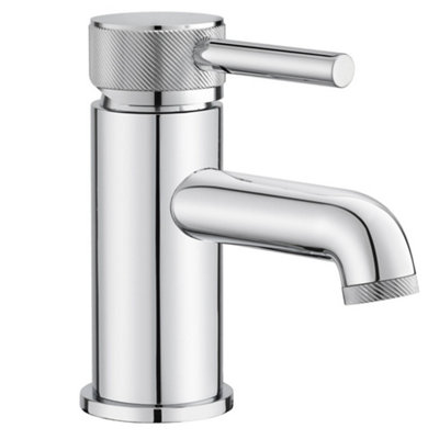 Round Mono Basin Mixer Tap with Industrial Style Detailing - Chrome