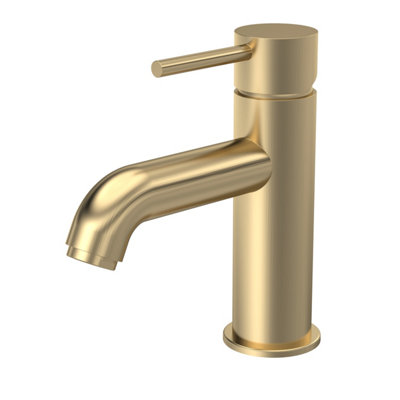 Round Mono Basin Sink Mixer Tap & Push Button Waste - Brushed Brass ...