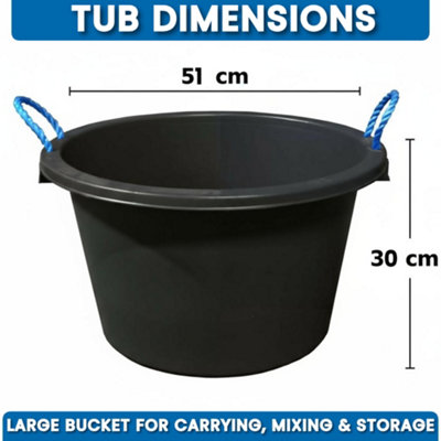 Round Mortar Tub 45 L Black Mixing Tub Bucket with Rope Handles