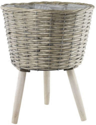Round Natural Woven Willow Planter with Legs - Rustic Flower Display ...