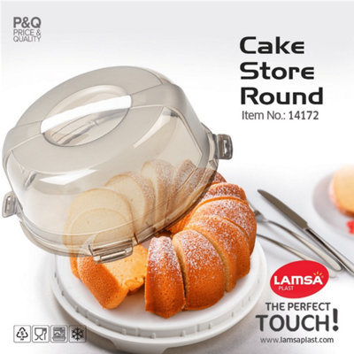 Round Plastic Cake Storage Carrier Box Container Clear Lockable Lid Cover