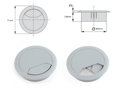 Round Plastic Grommet For Desk 60mm Grey