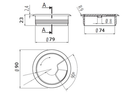 ROUND PLASTIC GROMMET FOR DESK 80MM GREY