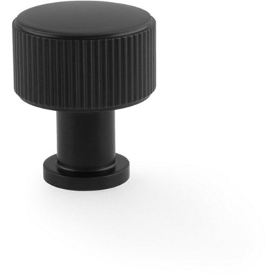 Round Reeded Door Knob - 29mm Diameter Matt Black Lined Cupboard Pull ...