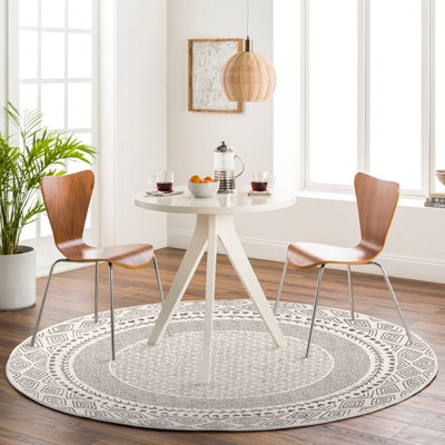 Round Scandi Geometric Charcoal Light Beige AMBRE Area Rug 160 x 160 cm ...