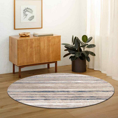 Round Scandi Modern Brown PANDORA Area Rug 160 x 160 cm - Easy Care ...