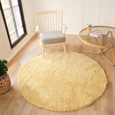 Round Shaggy Solid Color Plush Pile Yellow Soso Area Rug 160 x 160 cm ...