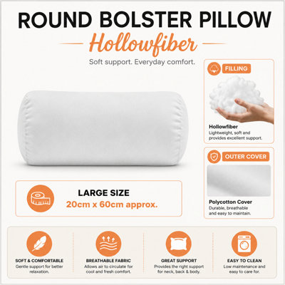 Round Shaped Bolster Pillow White Cushion Long Body Support Orthopaedic ...