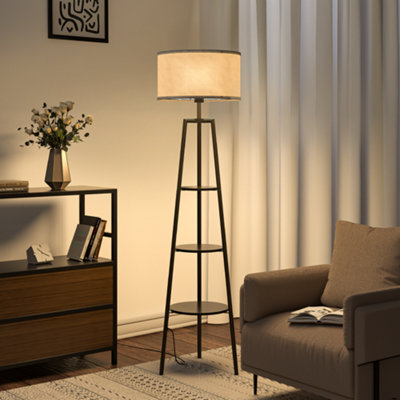 Round Shelf Floor Lamp Floor Light with Fabric Lampshade 152.5cm H ...