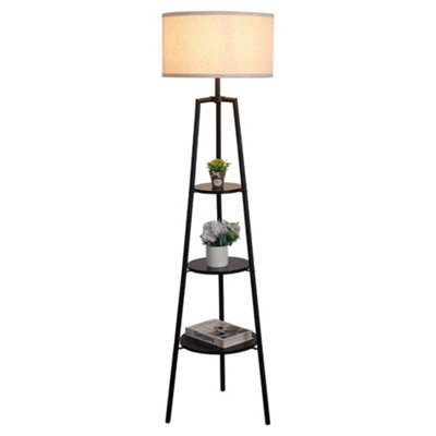 Round Shelf Floor Lamp Floor Light with Fabric Lampshade 152.5cm H