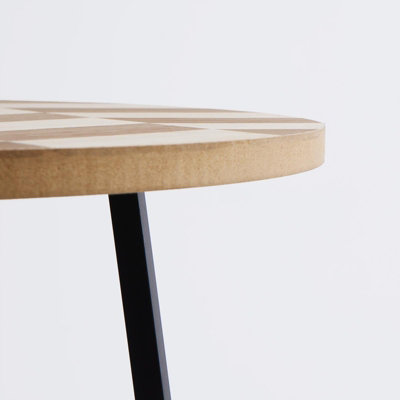 Round Side Table Herringbone Living Room Home Console End Coffee Office ...