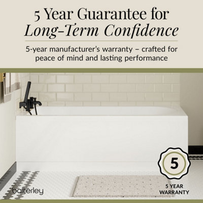 Round Single Ended Bath with Front and End Panel and Black Waste - 1700 ...
