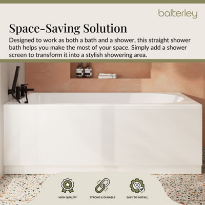 Round Single Ended Straight Shower Bath with Leg Set - 1700mm x 750mm