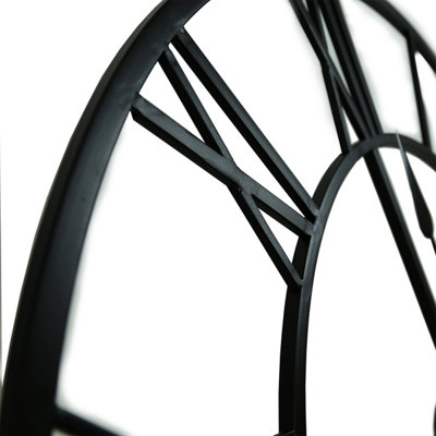 Round Skeleton Clock with Roman Numerals Matte Black 80cm