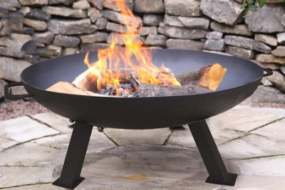 Round Steel Fire Pit Bowl Large BBQ Firepit Camping Garden Heating
