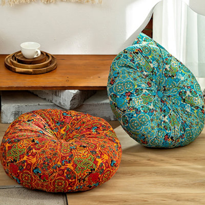 Round Tatami Floor Seat Cushion Cotton and linen Cover Filled with PP ...