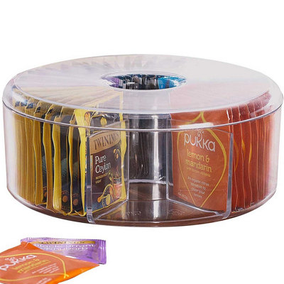 Round Teabag Holder with 6 Sections - Clear Plastic Circular Kitchen ...