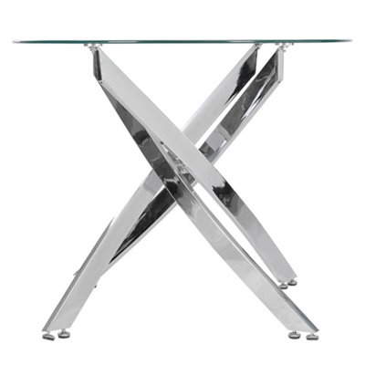 Round Tempered Glass Top Tripod Base Dining Table Coffee Table Dia 900mm