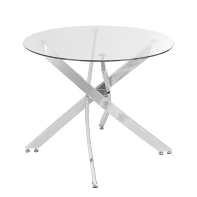 Round Tempered Glass Top Tripod Base Dining Table Coffee Table Dia 900mm