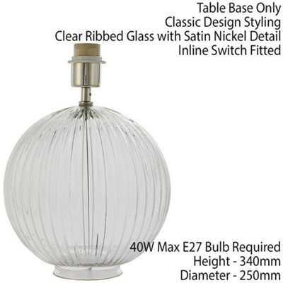 Round Textured Table Lamp Base Clear Ribbed Glass & Nickel Classic ...