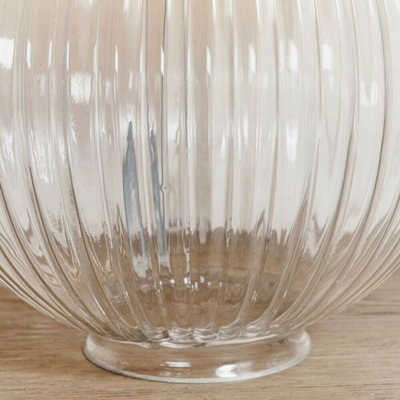 Round Textured Table Lamp Base Clear Ribbed Glass & Nickel Classic ...