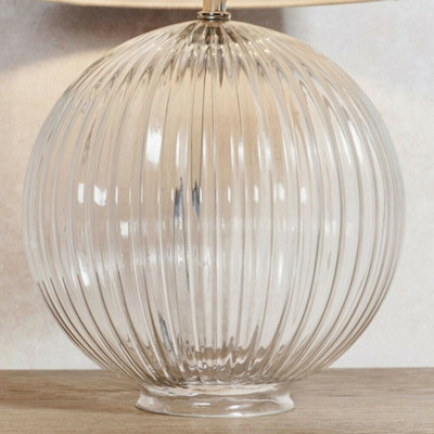 Round Textured Table Lamp Base Clear Ribbed Glass & Nickel Classic ...