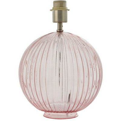 Round Textured Table Lamp Base Pink Ribbed Glass & Nickel Classic Globe ...