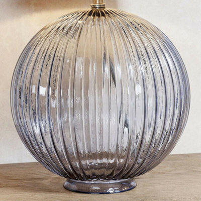 Round Textured Table Lamp Base Smoked Ribbed Glass & Nickel Classic ...