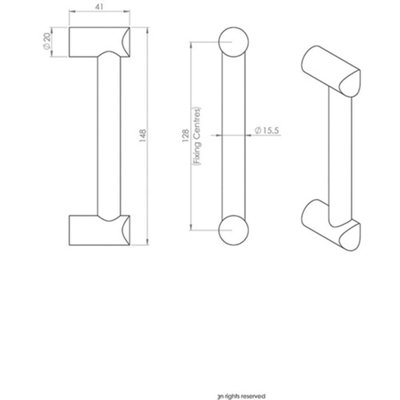 Round Tube Pull Handle 148 x 16mm 128mm Fixing Centres Clear & Chrome